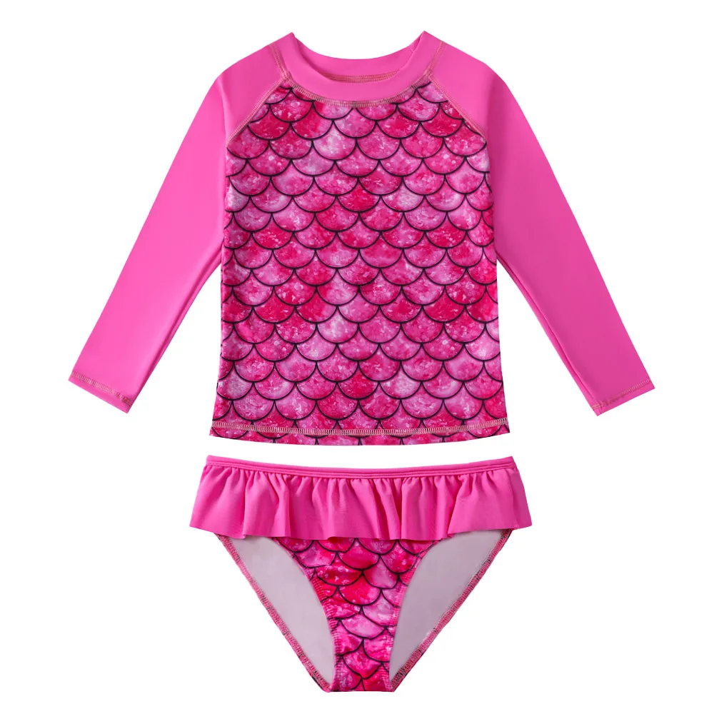 Girls Bikini Mermaid 3d Print Swimwear Sun protection Long Sleeve Two ...