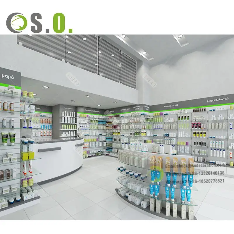 Medical Shop Interior Design Pharmacy Furniture Display Elegant Glass ...