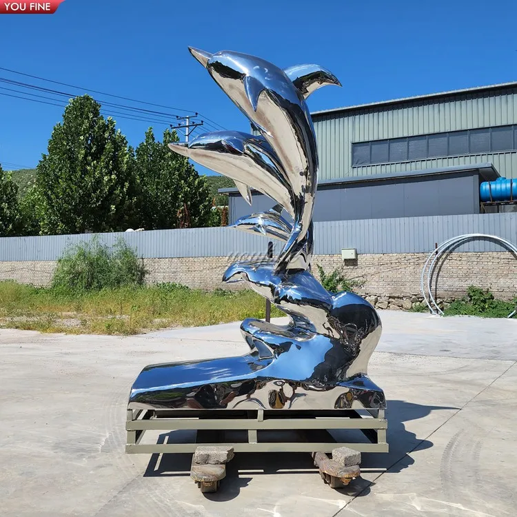 Outdoor Life Size Pool Modern Abstract Stainless Steel Dolphin Statue