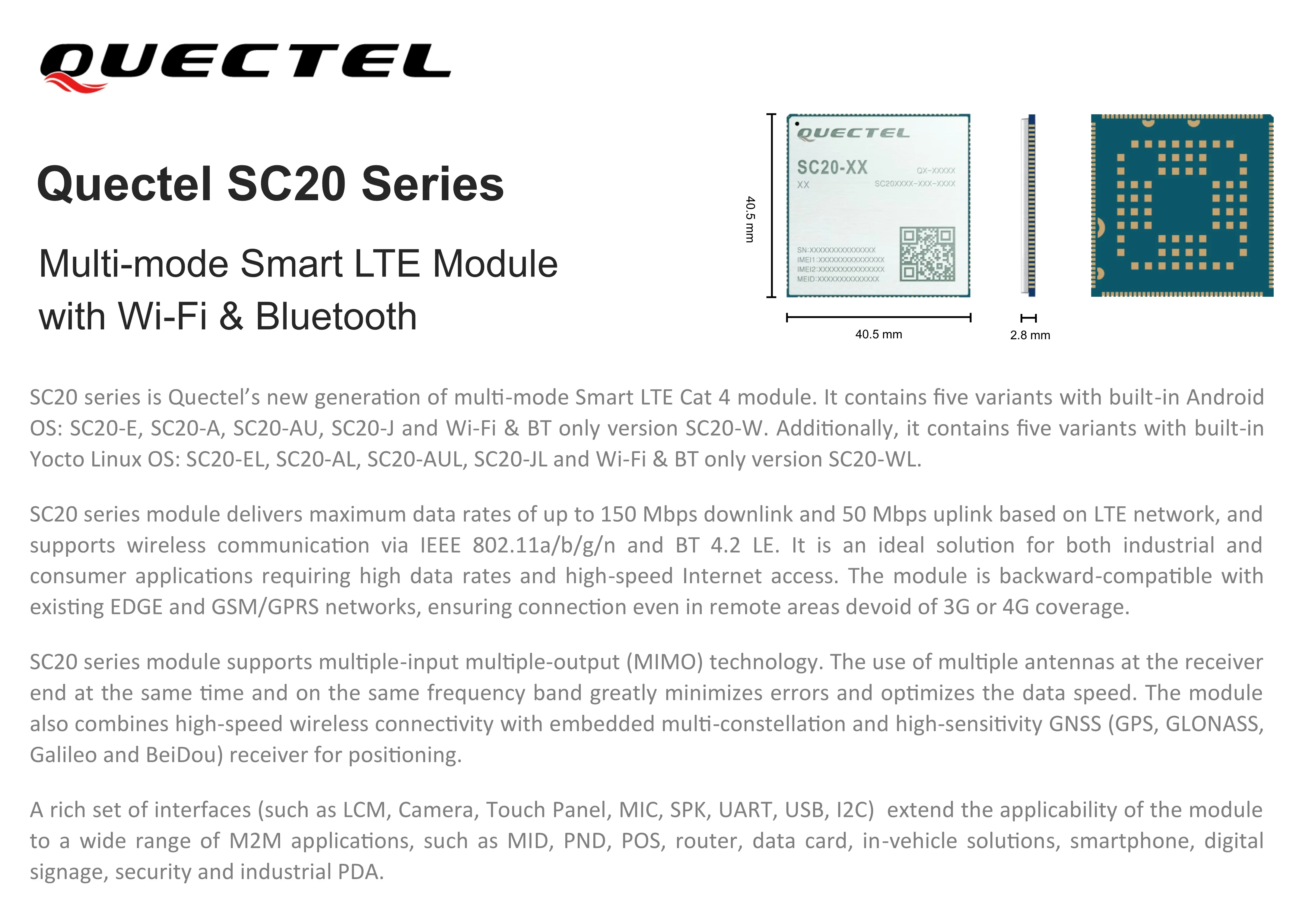 Quectel SC20 Module - Smart Board for Android System 4G LTE