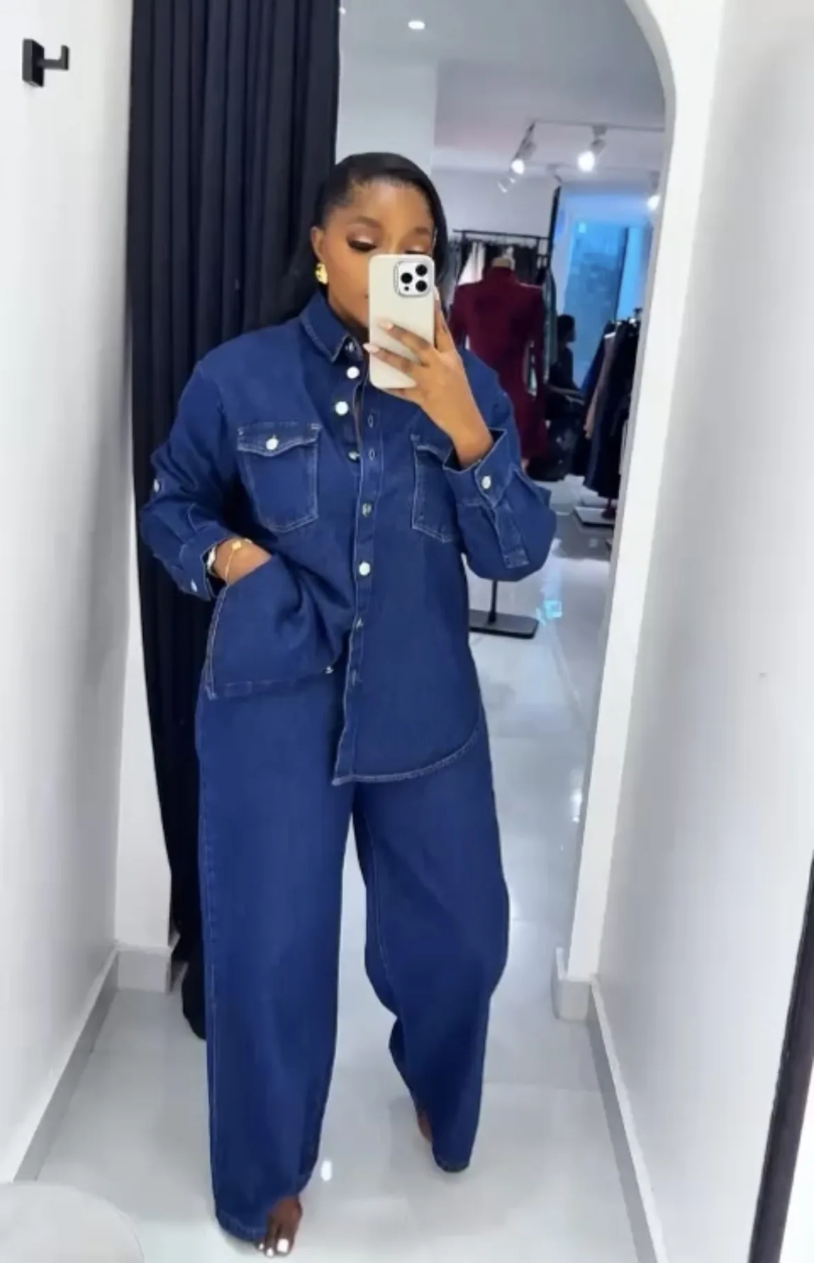 Y6570 Trendy Denim Sets for Women Casual Long Sleeve Lapel Top and ...