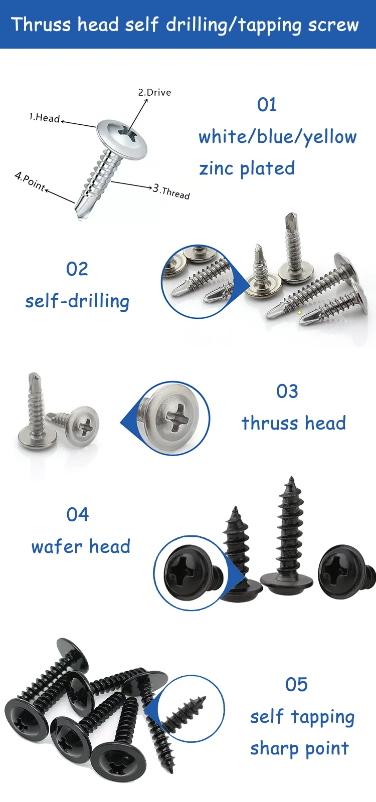Din 7504n Truss Head Self Drilling Screw Wafer Head White/Blue Zinc ...