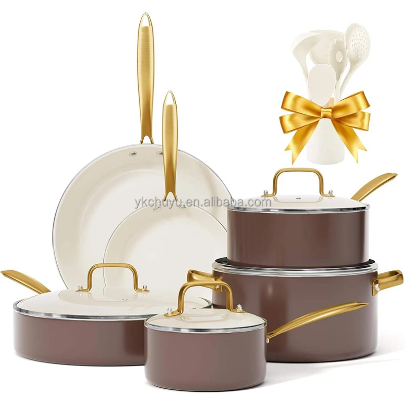 Luxury Green 16-Piece Induction Cookware Set - Ceramic Non Stick