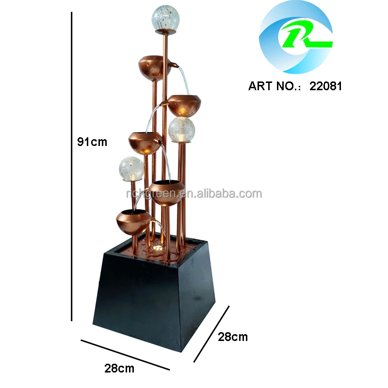 2022 Copper Bowls Metal Waterfall Fountain with Glass Ball Modern Water ...