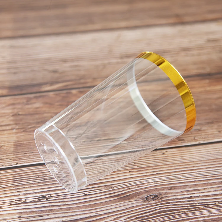 12oz Gold Plastic Cups for Party, Disposable Gold Rim Cups, Plastic ...