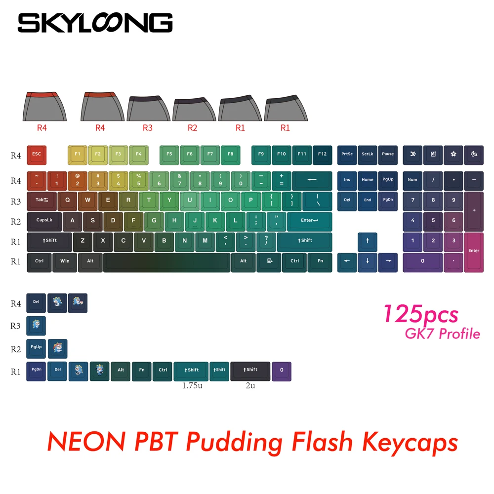 Skyloong Neon PBT Dye-Sublimation Keycaps for Mechanical Keyboards