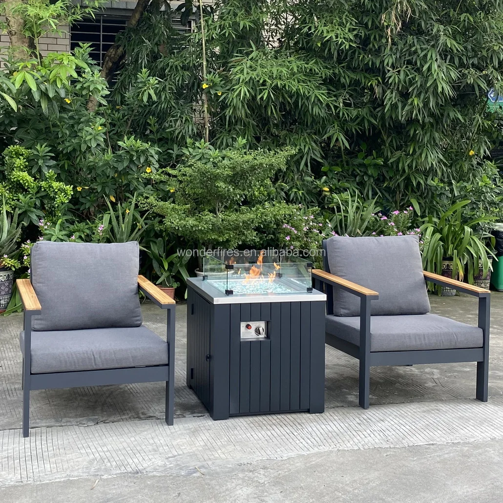 60cm square Gas Firepit Table With Teak Wood Sofa| Alibaba.com