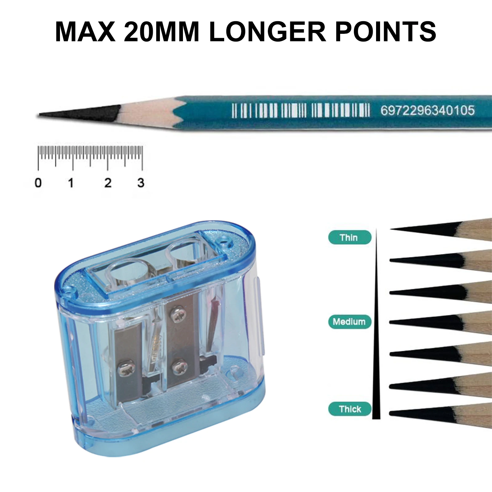 Plastic Double Hole Pencil Sharpener Transparent Secure Office Student ...