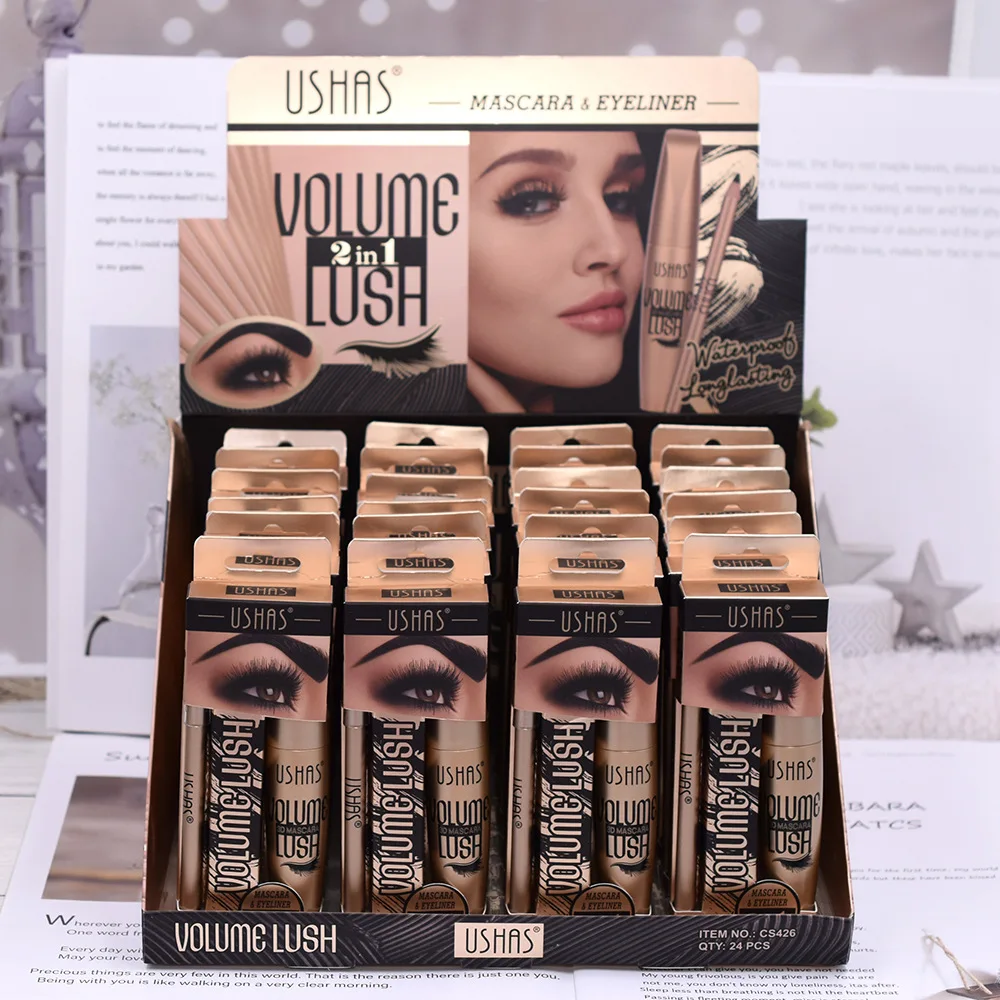 USHAS Black Wooden Eyeliner+mascara Kit Thick Curl Waterproof Mascara ...