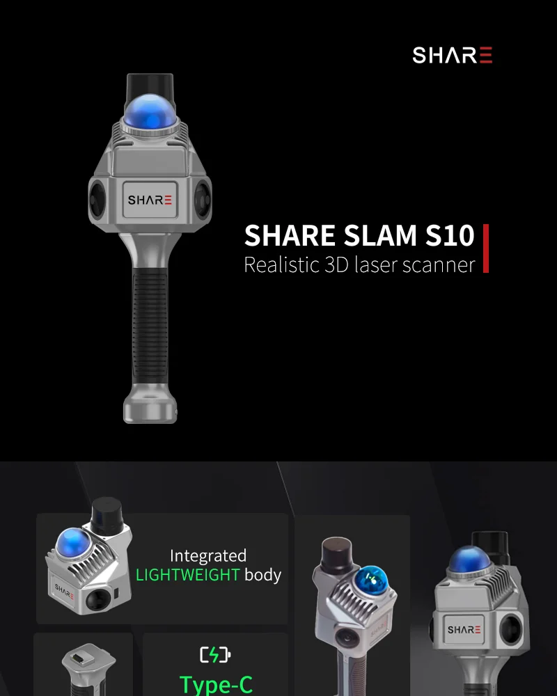 Latest SHARE SLAM S10 Handheld 3D LiDAR Scanner with Color Point Cloud ...