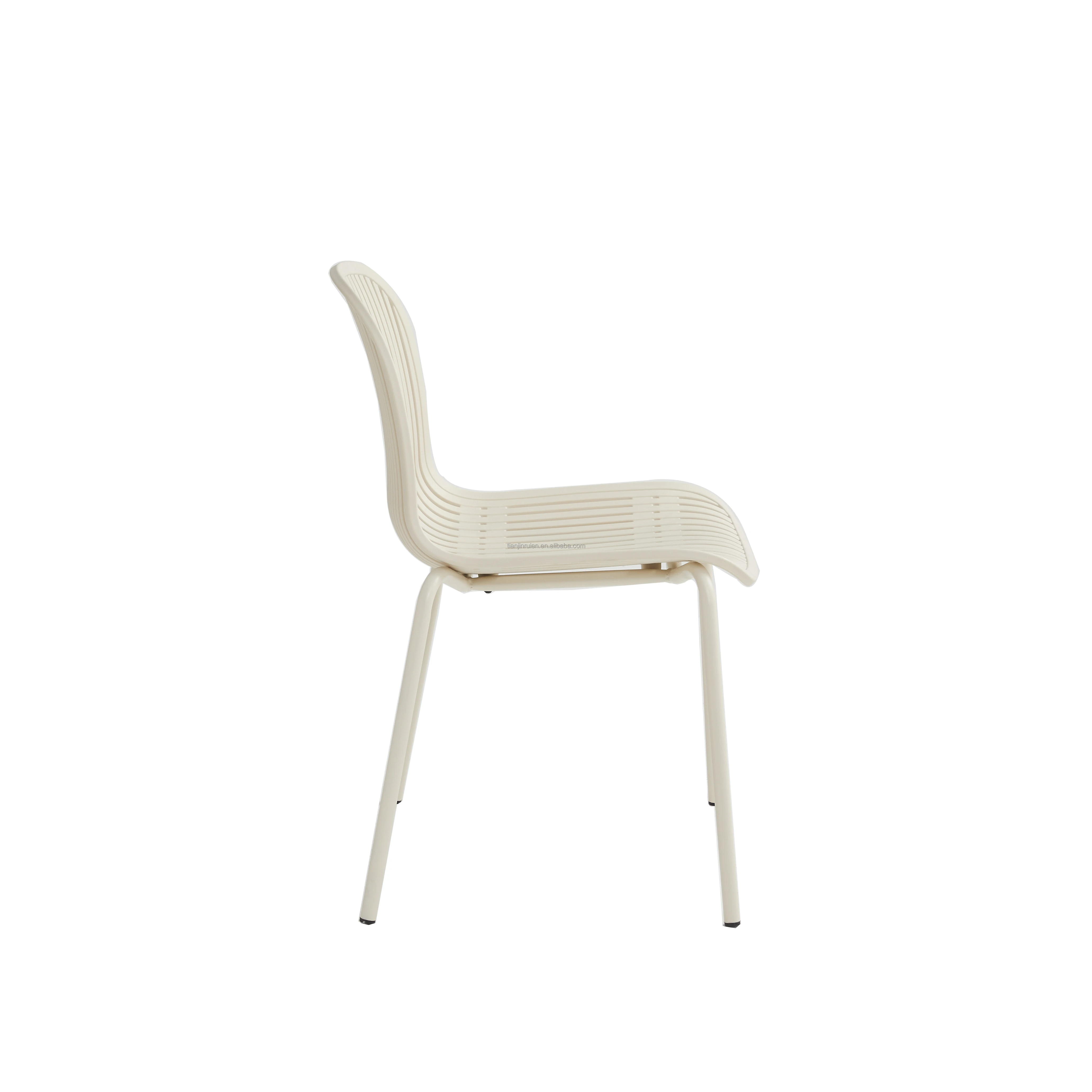 Stackable Red Plastic Dining Chairs with Metal Legs