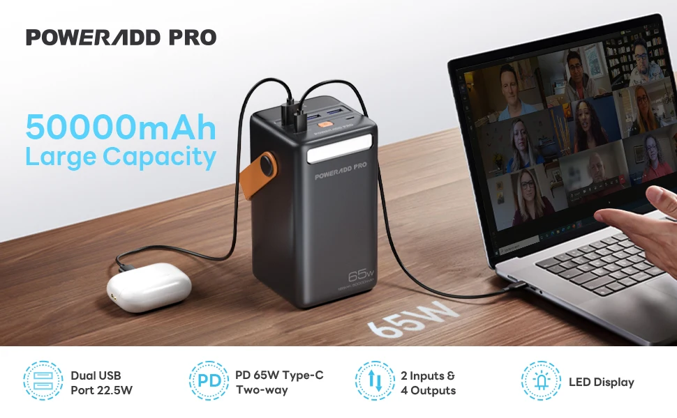 Poweradd Pro 50000mah Portable Power Bank - Fast Charging