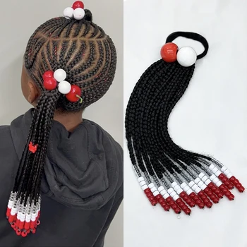 New Design 10inch Kids Beaded Ponytail With 30mm Solid Bobbles Red ...