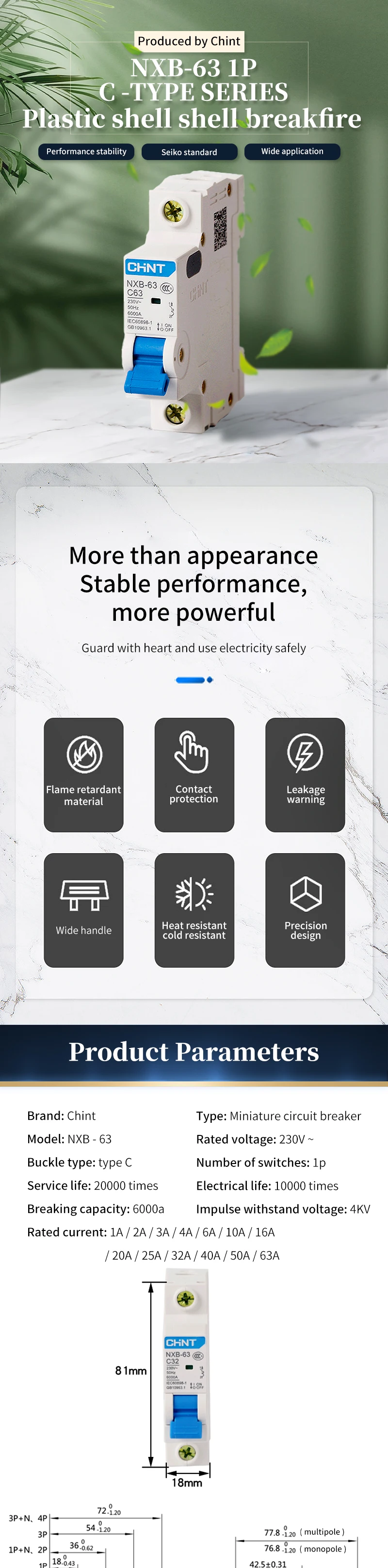 CHINT NXB-63 Chint Miniature Circuit Breaker Single Pole MCB SP 6A 10A ...