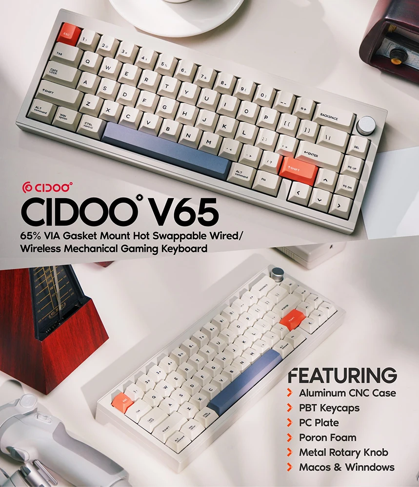 Cidoo V65 Mechanical Keyboard Cnc Aluminum Case 65% Gasket Hand Lubed ...