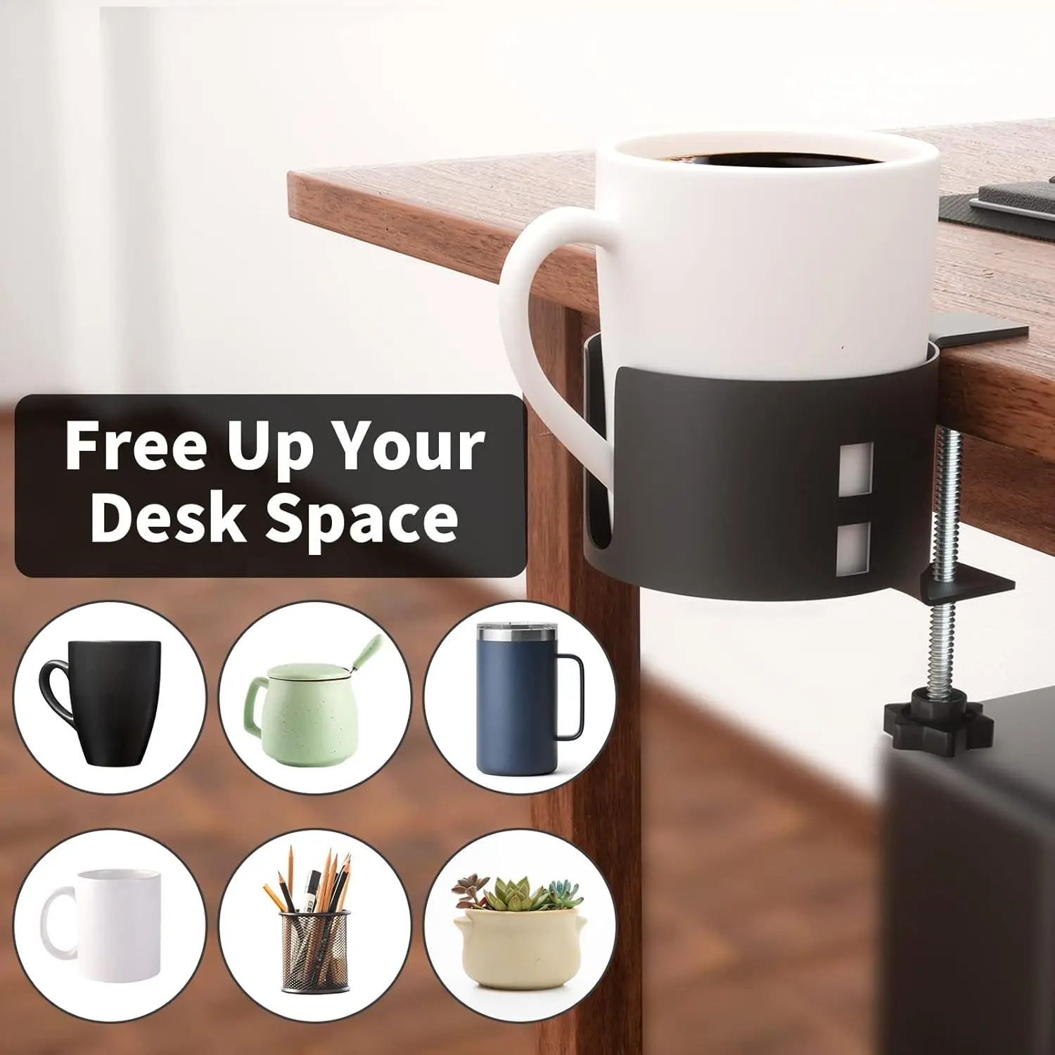 Upgraded Large Desk Cup Holder Clamp Table Cup Holder Metal Office and ...