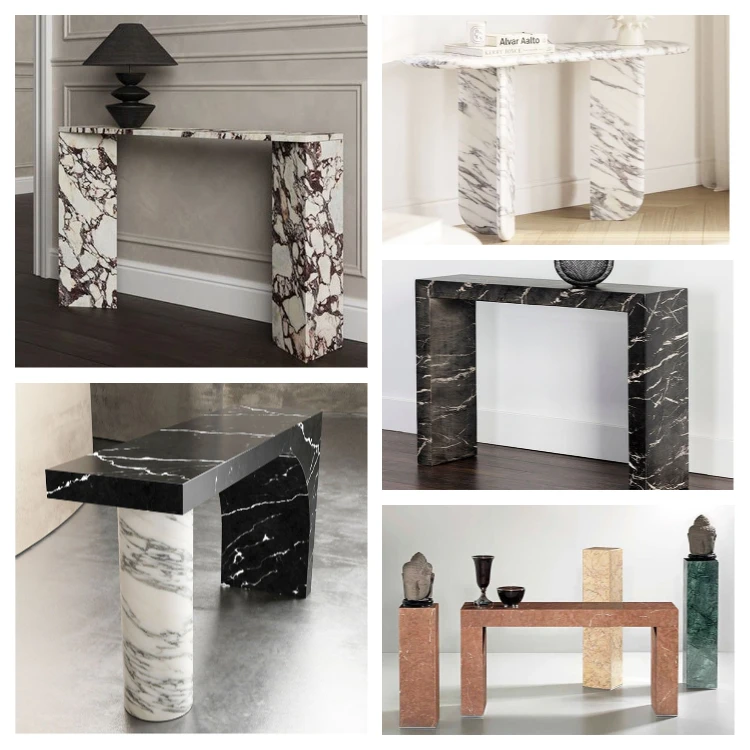Luxury Console Tables - Elegant Grey Marble for Living Room