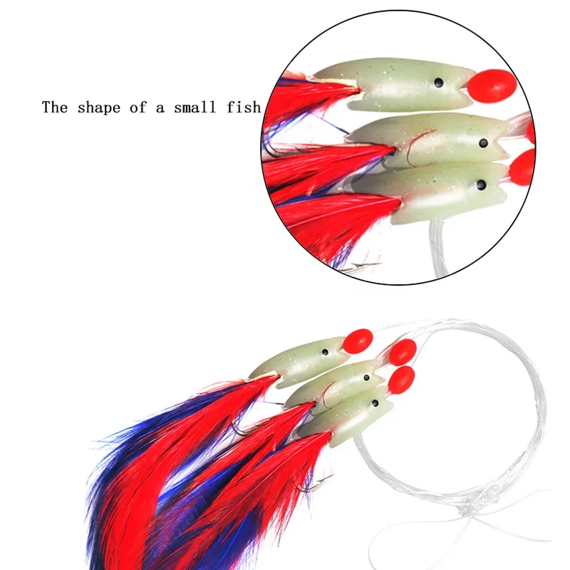 Chinese 3Pcs/Set Snapper fish flasher rigs sea fishing bait rig sabiki ...