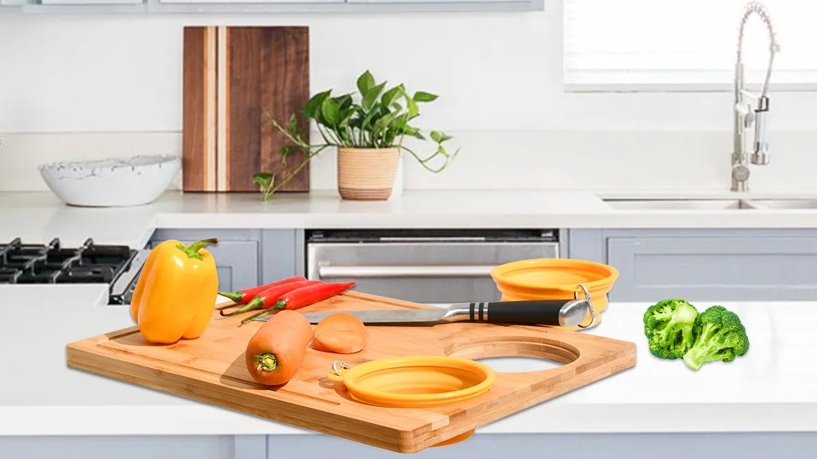 Extra Large Bamboo Cutting Board With Containers Over The Sink Chopping With Collapsible ...