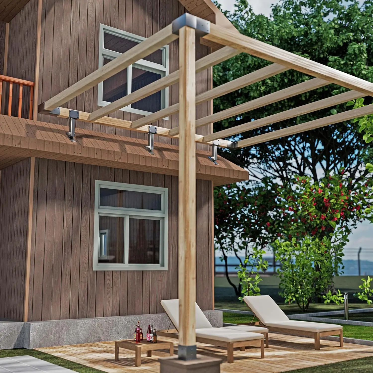 Patio Support Post Bracket Pergpla Roof Riser Diy Kit Lumber Pergola ...