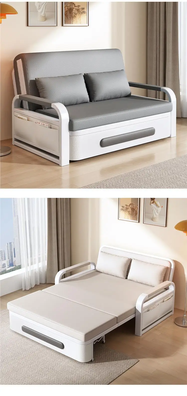 Wooden and Metal Frame Sofa Bed - Perfect for Living Room