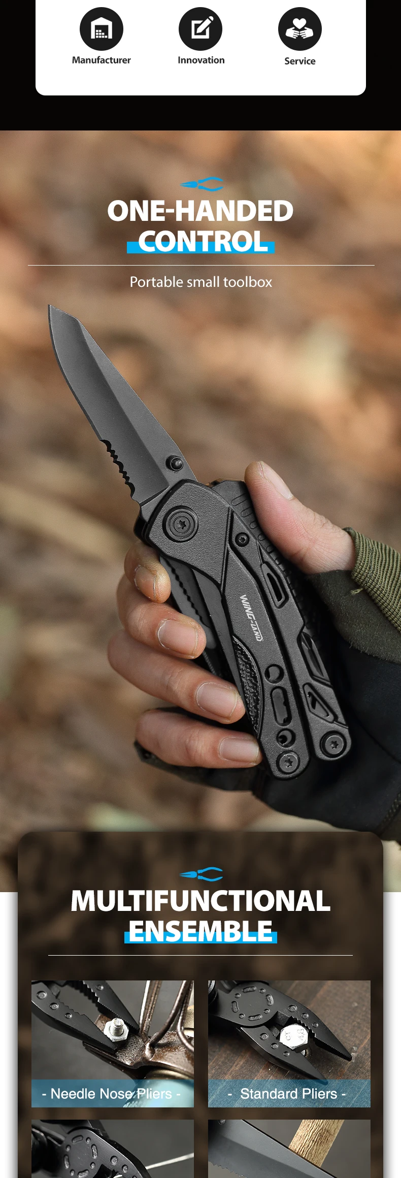 11in1 Survival Black Multifunction Plier - Versatile Tool
