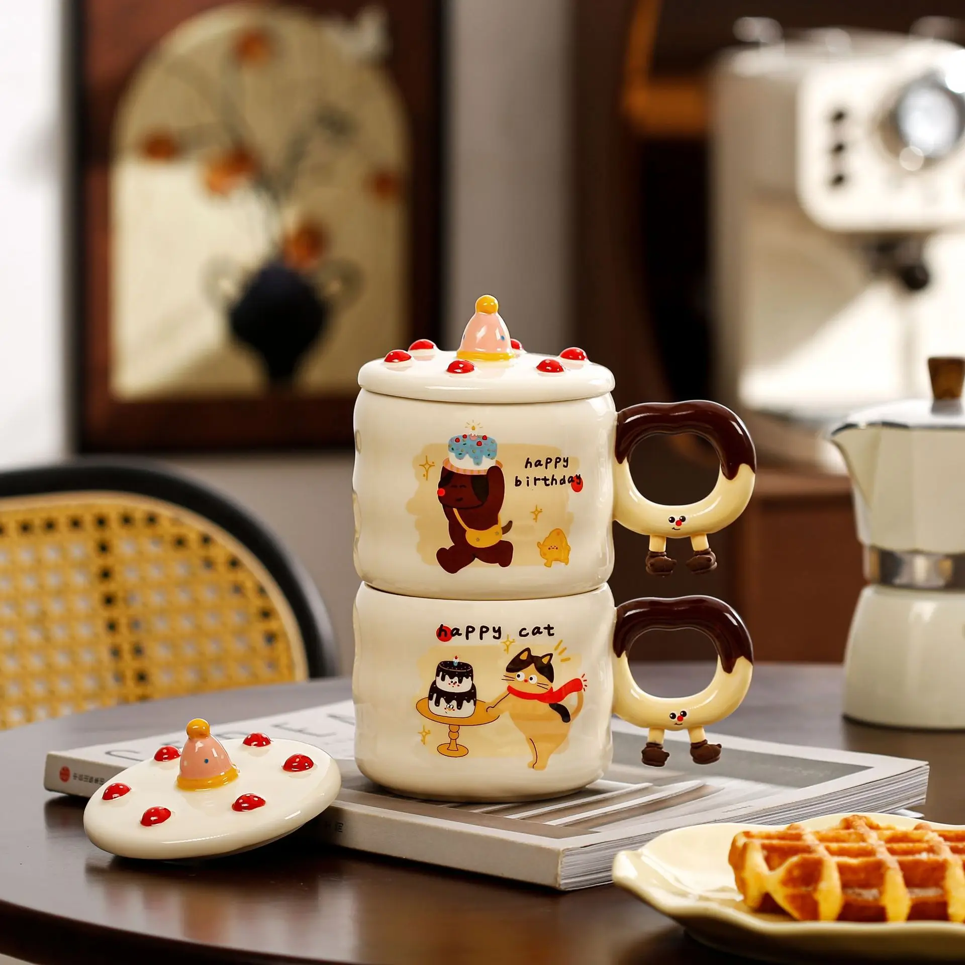 Cute Cartoon Cat Birthday Cake Mug with Gift Water Cup Dog Ceramic Cup ...