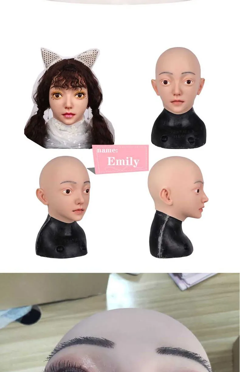 Lifelike Female Face Silicone Head Mask with Makeup for Crossdresser ...