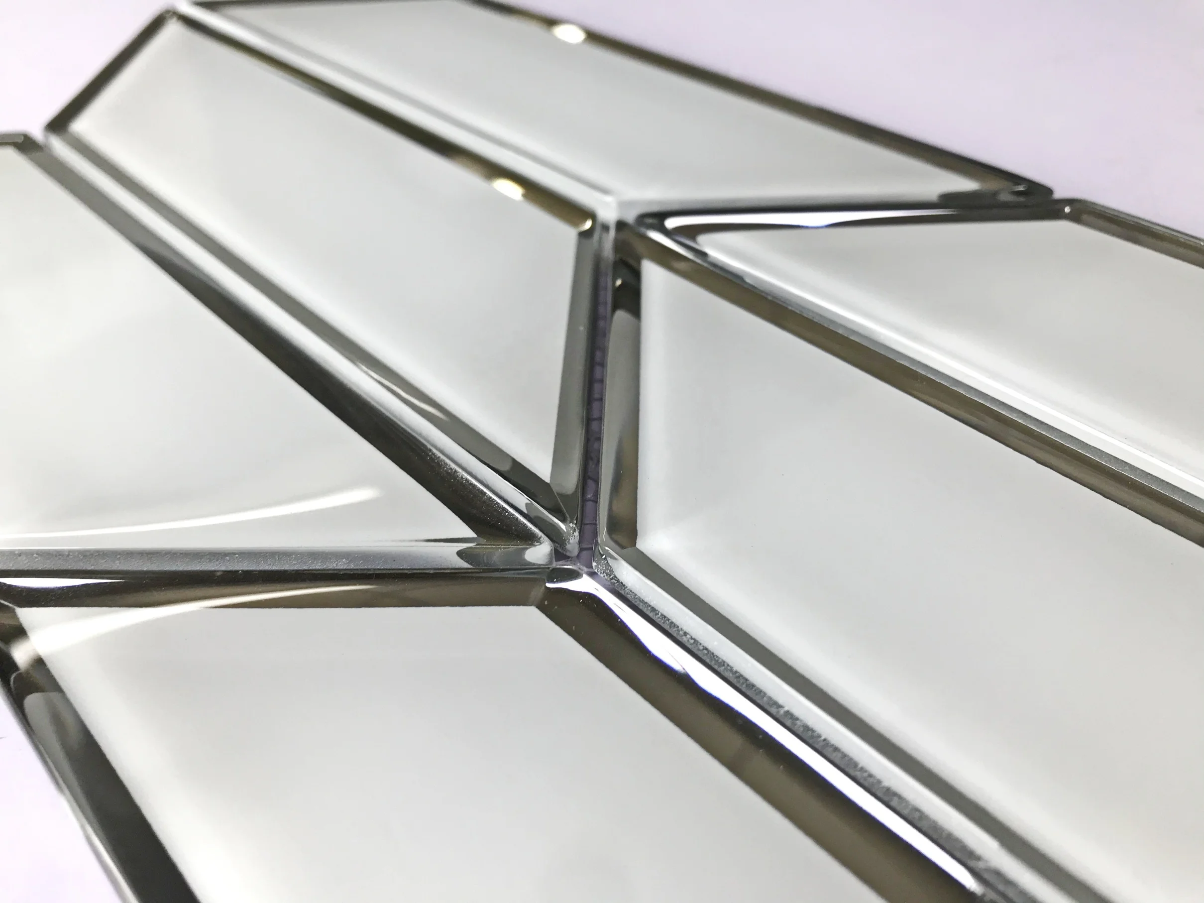 Modern Gray White Parallelogram Glass Mosaic Electroplate Glossy Silver Plating Frame Kitchen ...