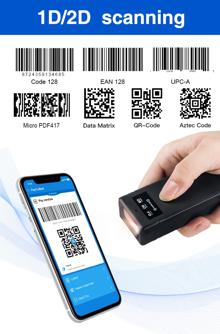 BX12 Wireless BT Portable Mini Barcode Reader 1D 2D Storage Qr Scanner ...