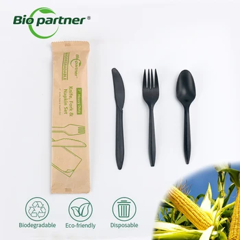 Custom Logo Restaurant Takeaway Bio Based Corn Starch Knife Fork Spoon ...