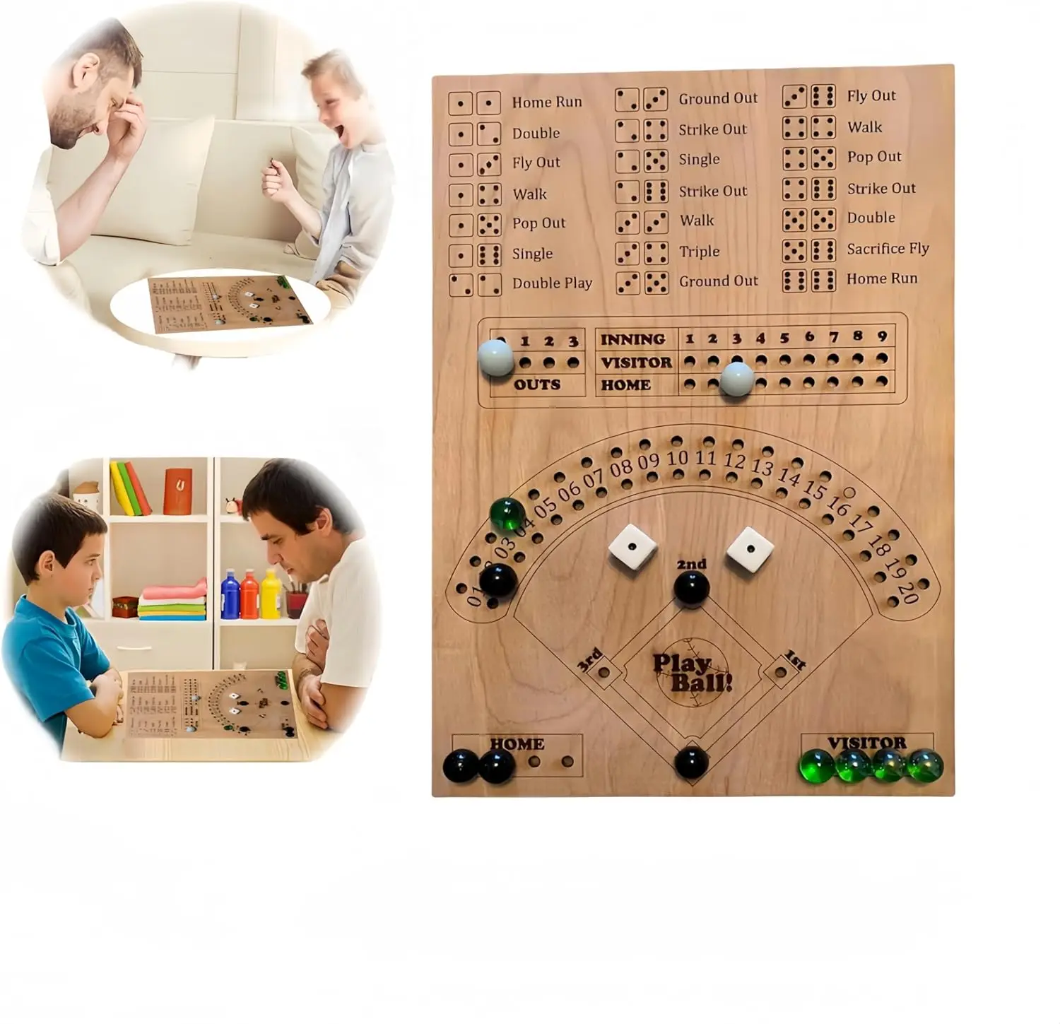 Baseball Dice Board Game Wood Fun Double Battle Table Wooden Baseball ...