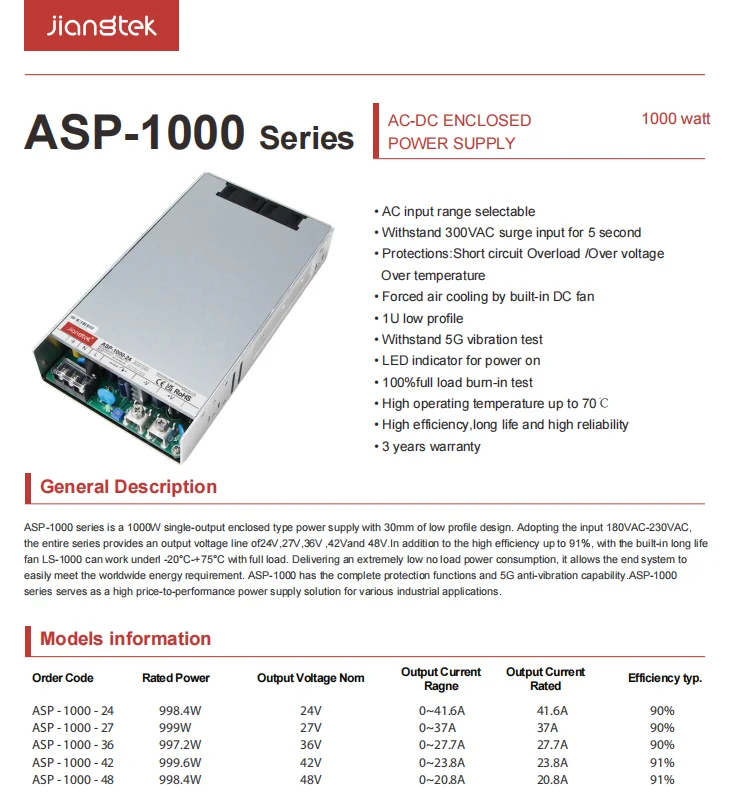Jiangtek Asp-1000-27 1000w 27v Ac Dc Low Cost Power Supply For Indoor ...