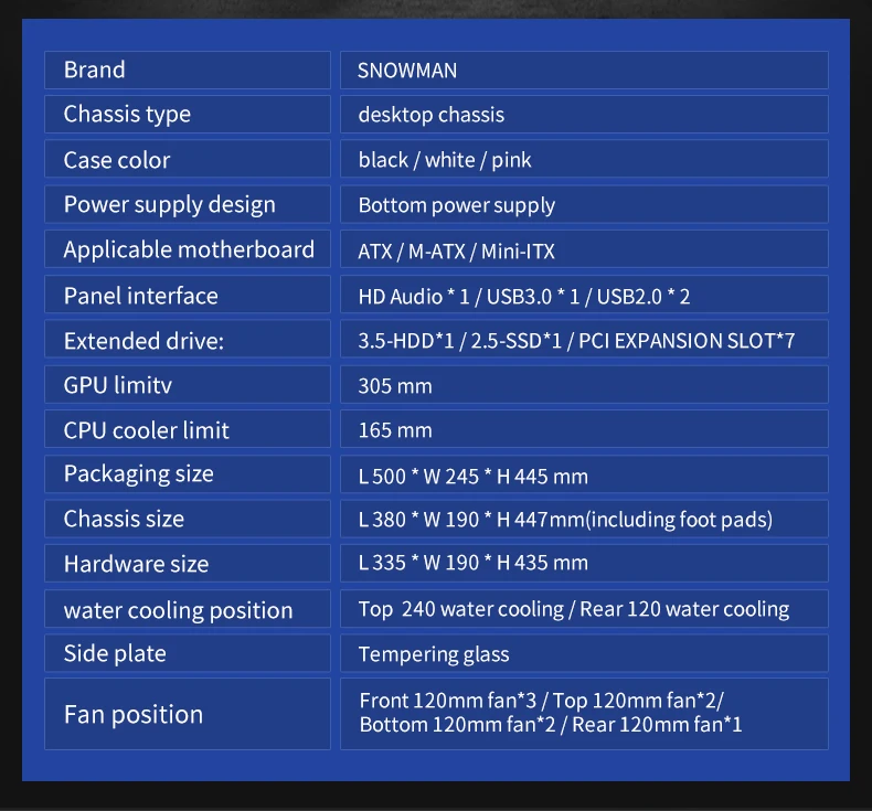 SNOWMAN Gaming Case - ATX Desktop PC Tower with RGB Fans