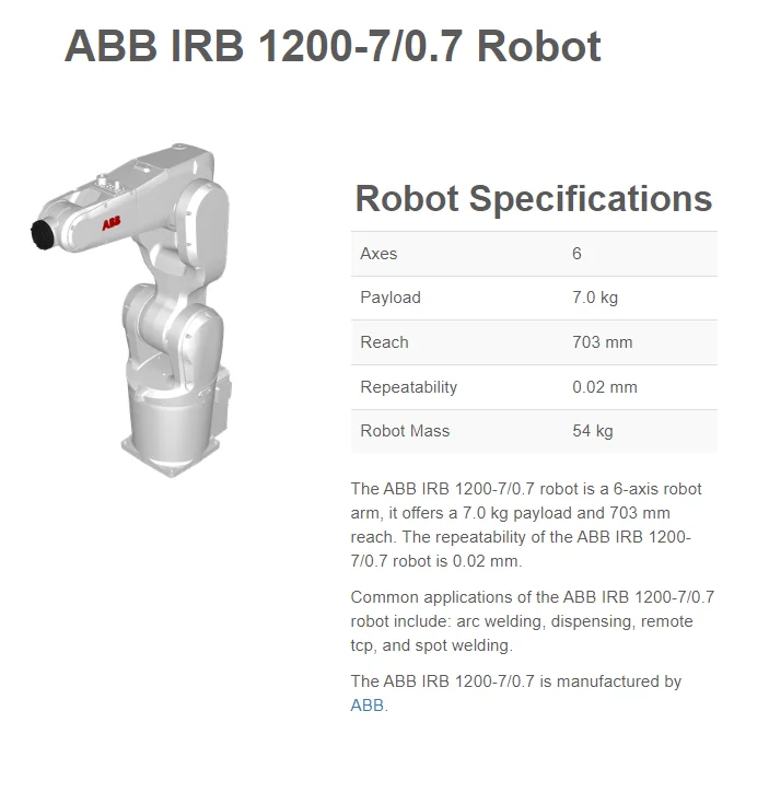 For ABB IRB 1200-7 Fast and Precise Industrial Robot Arm Compact ...