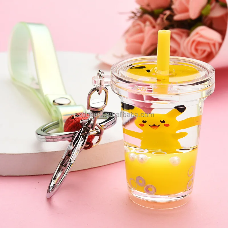 Strawberry Shaped Water Oil Glitter Inside Charm Bubble Keychain With ...