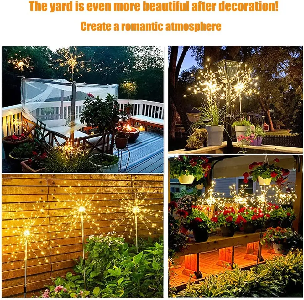 Diy Outdoor Waterproof 120 Led Solar Powered Garden Sparklers String ...
