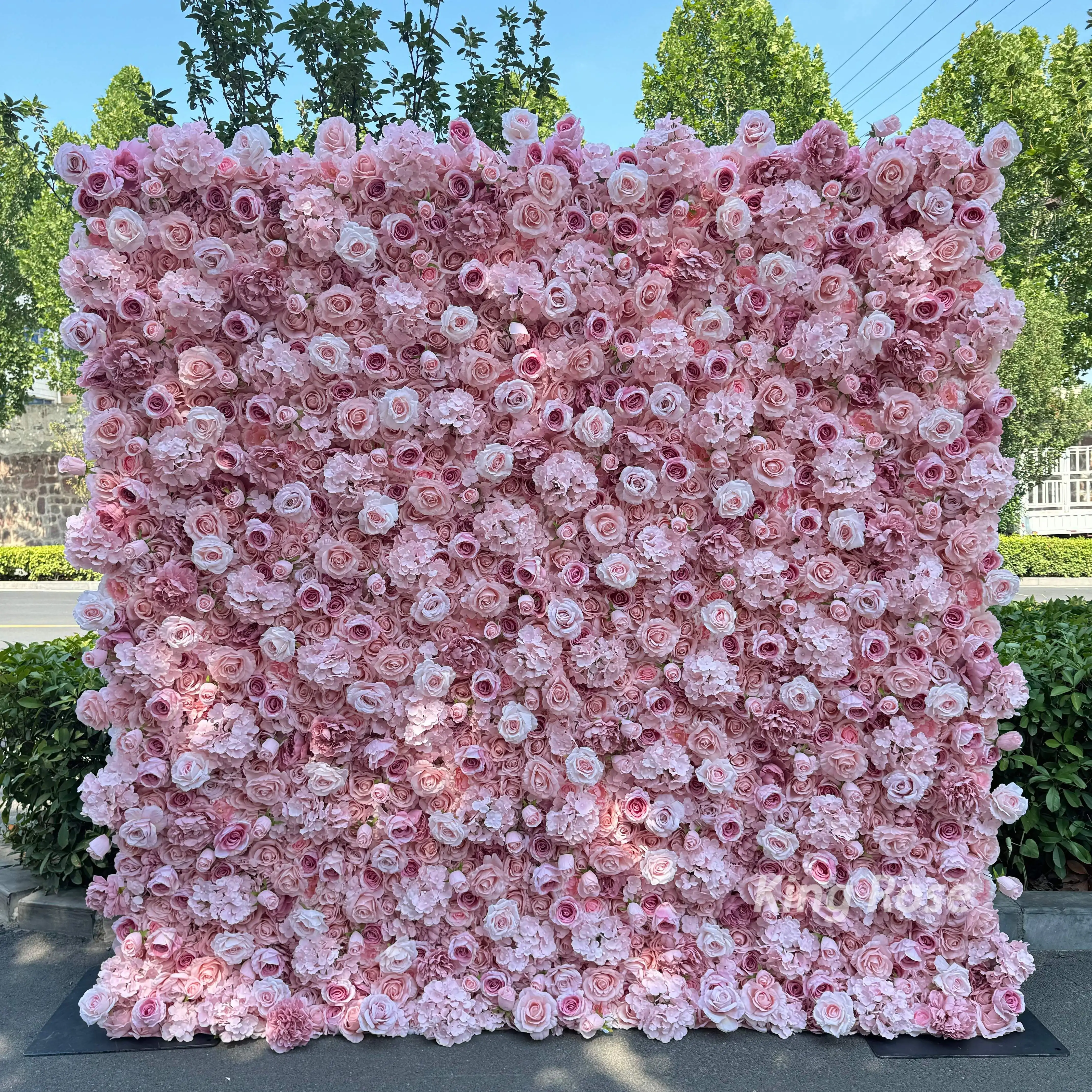 Wholesale Artificial Silk Rose Flower Wall Fabric Flower Wall Roll up ...