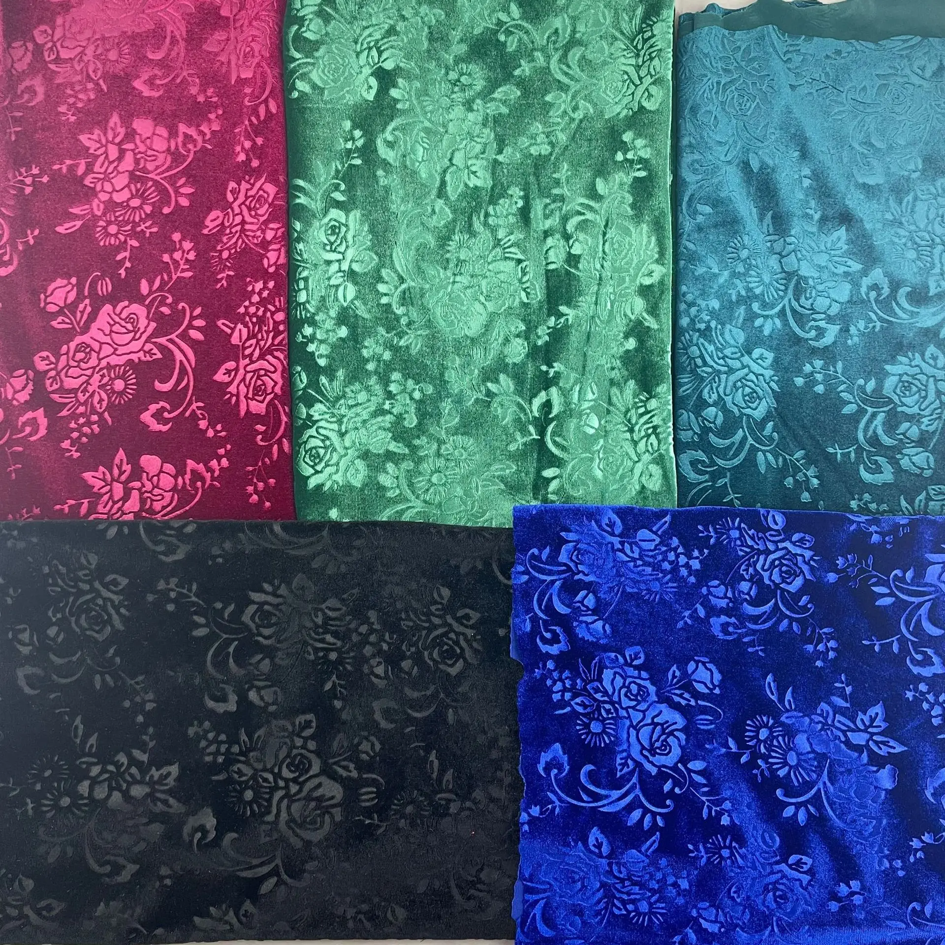 Trendy New Design Velvet With 3d Emboss Rose Pattern Polyester Stretch ...
