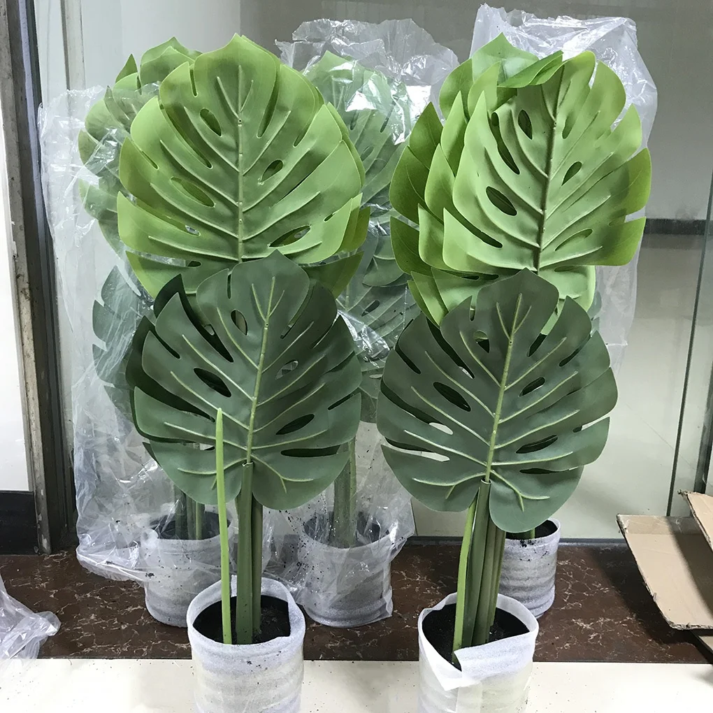 60cm 90cm Plastic Bonsai Tree Real Touch Monstera Leaf Artificial ...