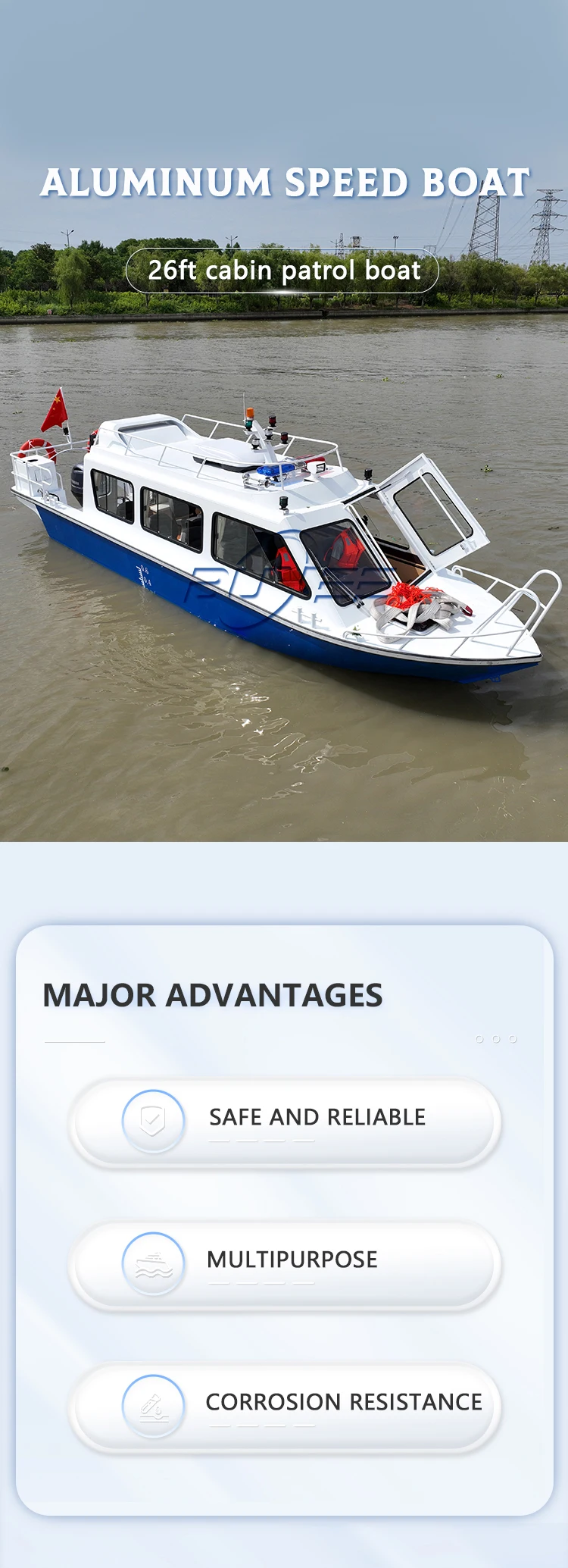 Flush Deck Vessel Speed Boat 7.9 Meters 12 Passengers Aluminium Boat ...