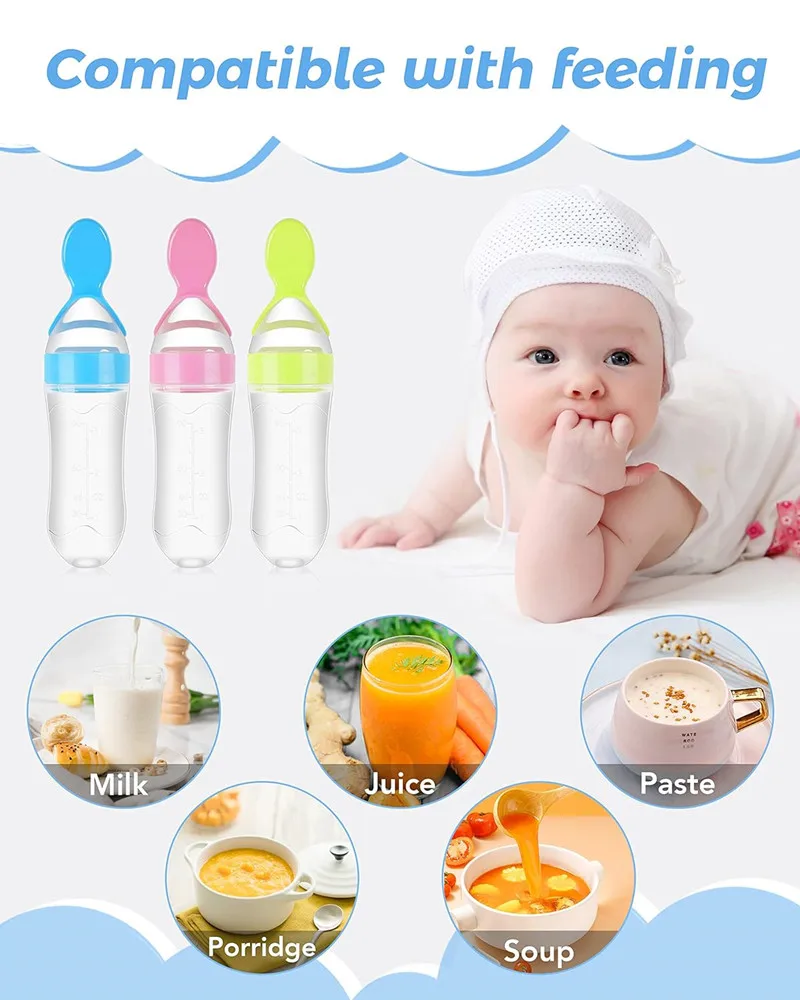 Silicone Baby Food Dispensing Spoon Feeder Infant Squeeze Cereal Feeder ...