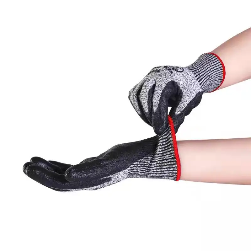 Factory Wholesale Ansi A4 En388 4542 Hppe Black Pu Coated Gloves Anti Cut Safety Gloves Cut ...