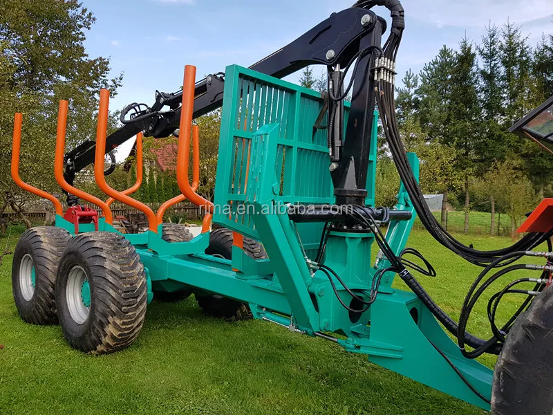 Small Tractor Forestry Trailer with Log Crane for Sale