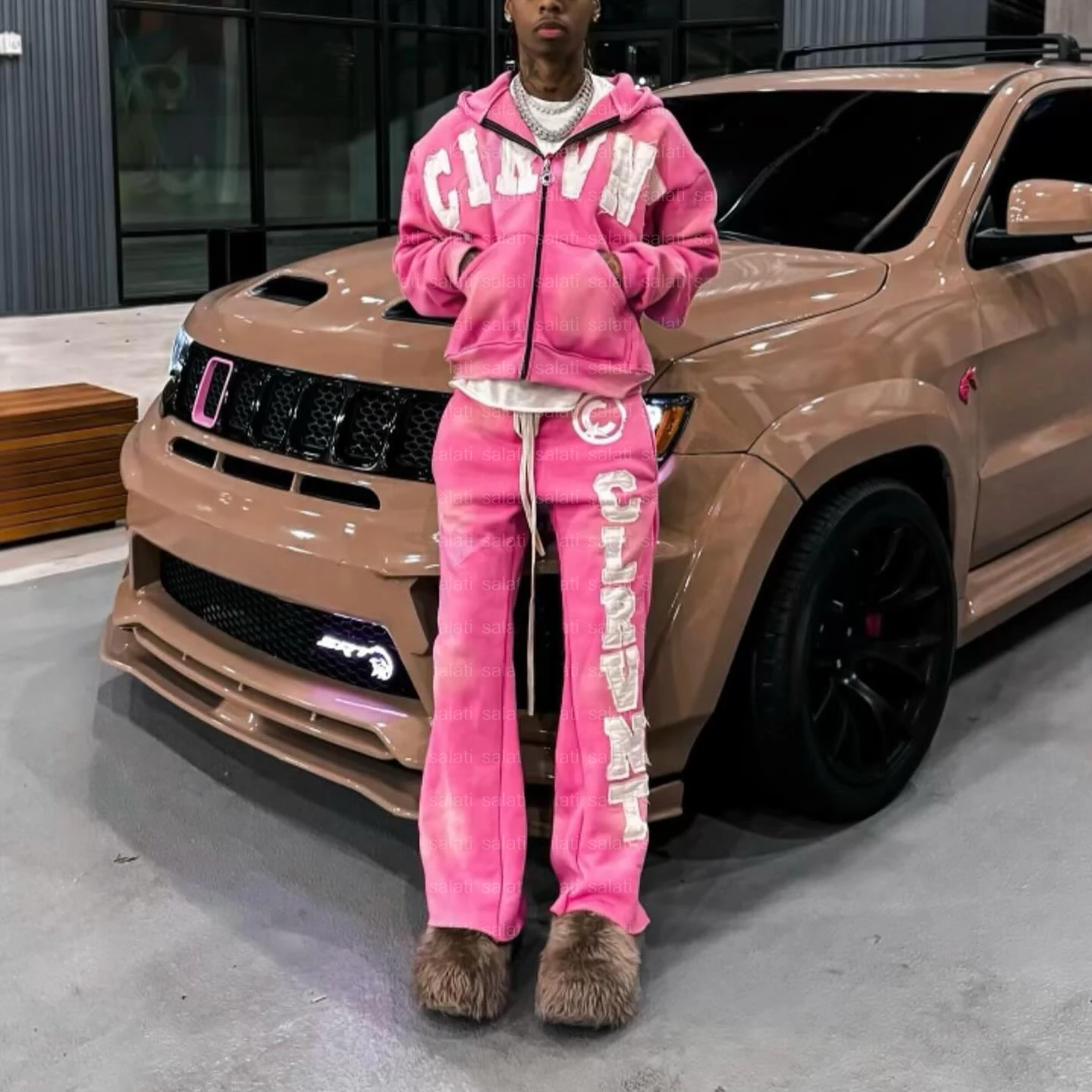 Custom Men Flare Sweatpants And Hoodie Set Embroidery Acid Wash ...