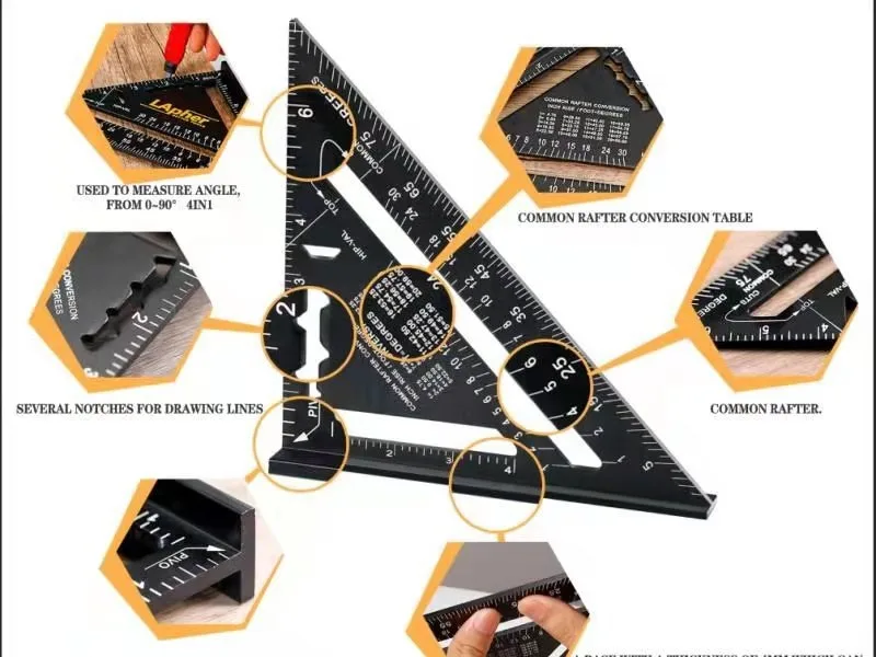 Triangle Ruler,7" Aluminum Alloy Speed Square Scale Measuring Tool For ...