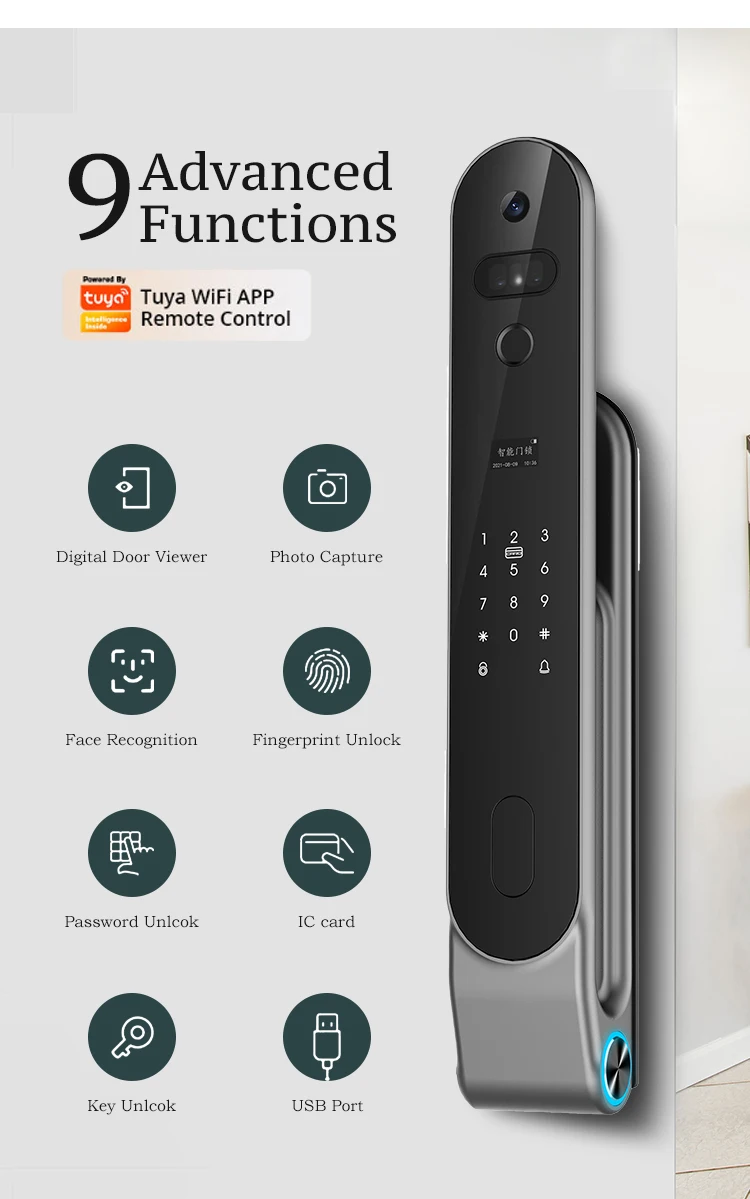 2023 Design Wireless Automatic Tuya Wifi 3d Face Id Lock With Camera ...