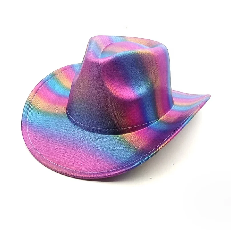 New Western Rainbow Stripe Cowboy Cap Halloween Carnival Sparkly ...