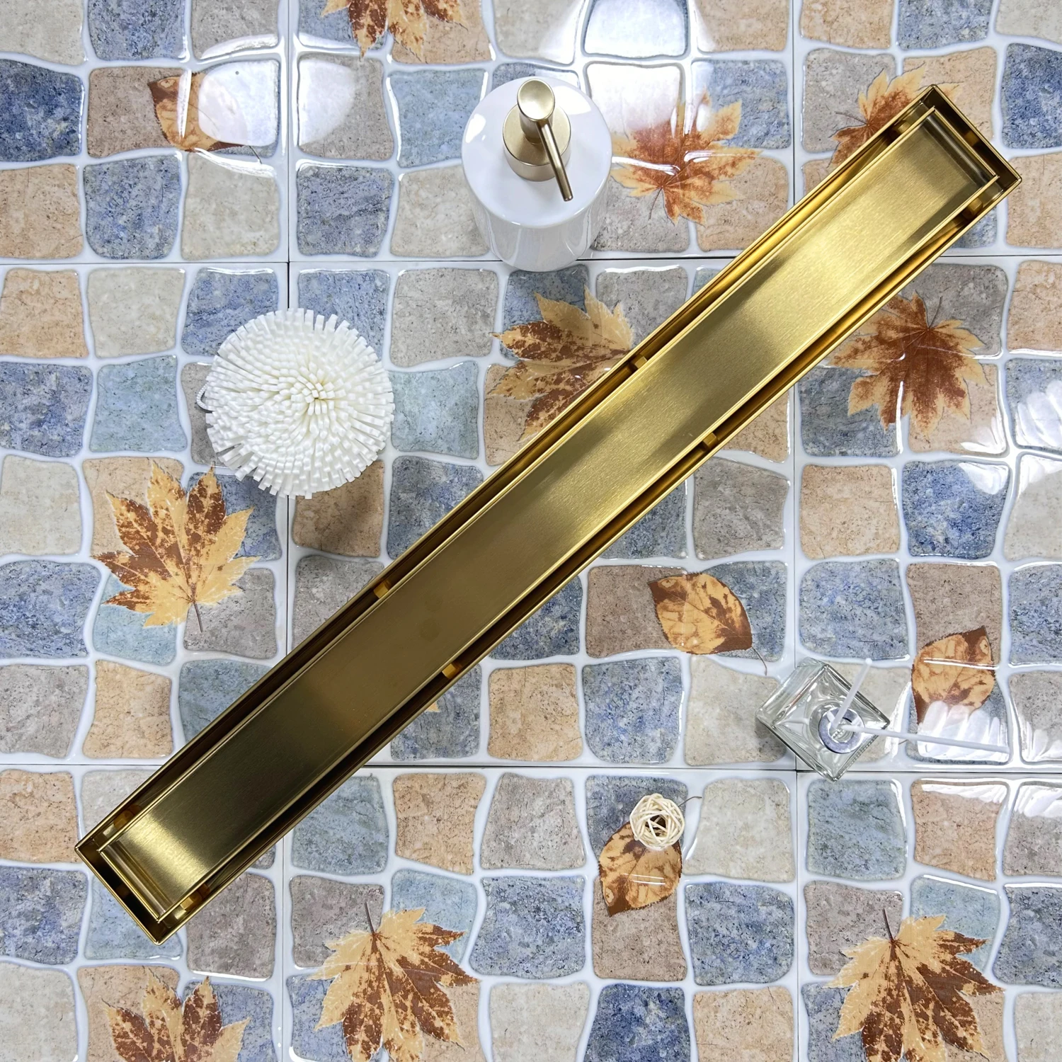 Neodrain Luxury Gold Linear Shower Drain Invisible Grate With Discreet ...