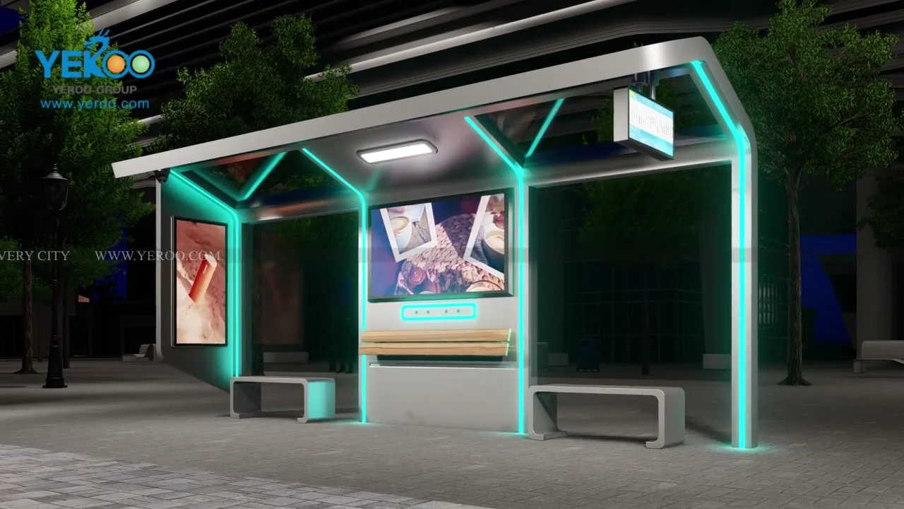 Modern Smart Bus Waiting Station With Mobile Phones Wireless Charging ...